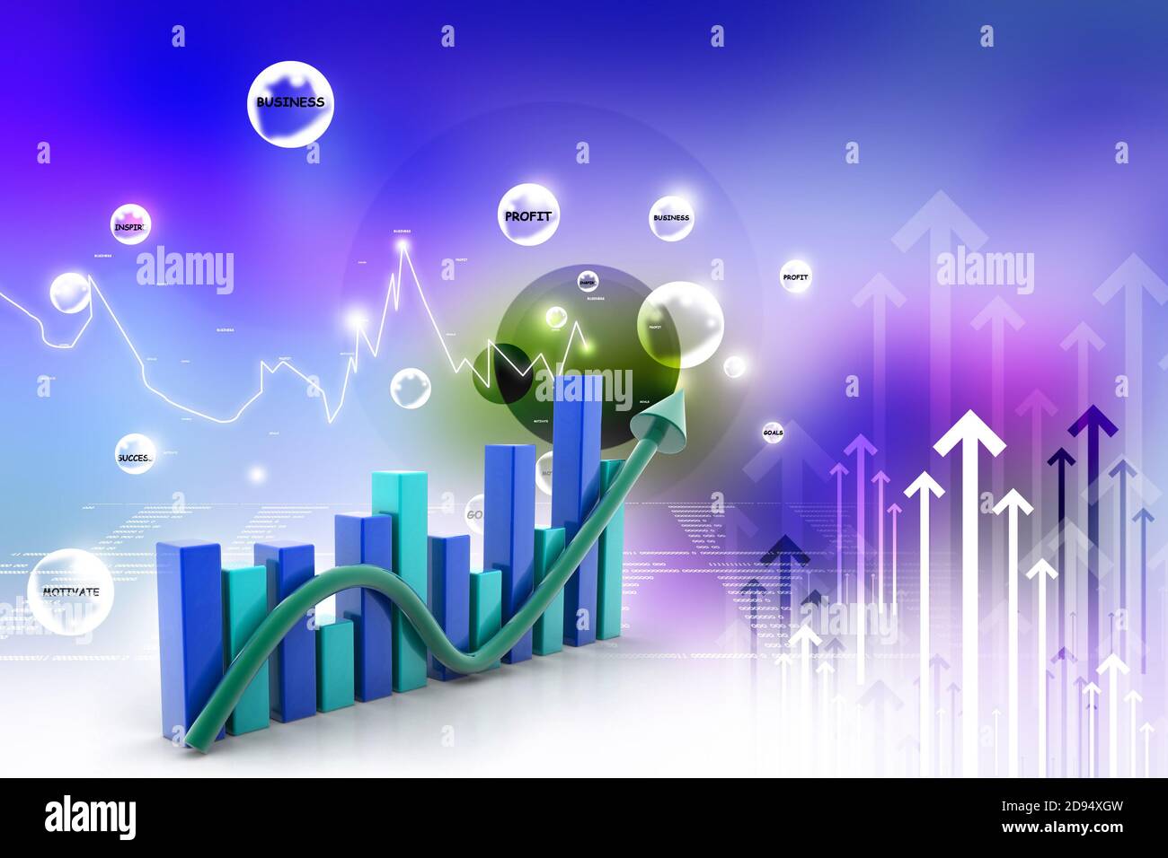 Digital illustration of business graph with arrow showing growth and ...