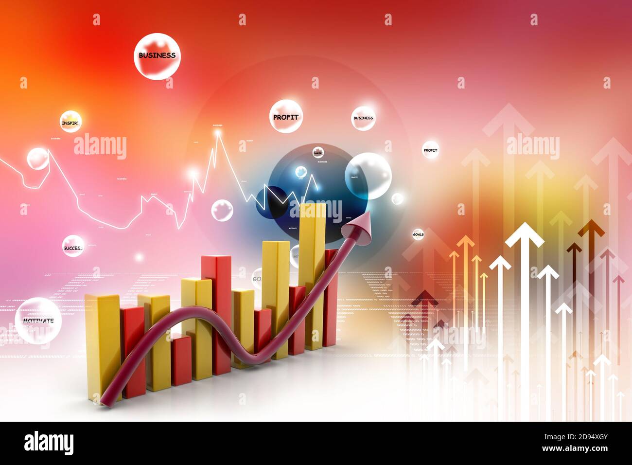 Digital illustration of business graph with arrow showing growth and ...
