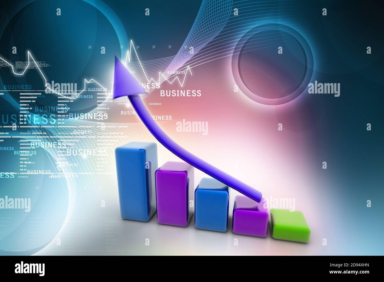 Digital illustration of business graph with arrow showing growth and ...