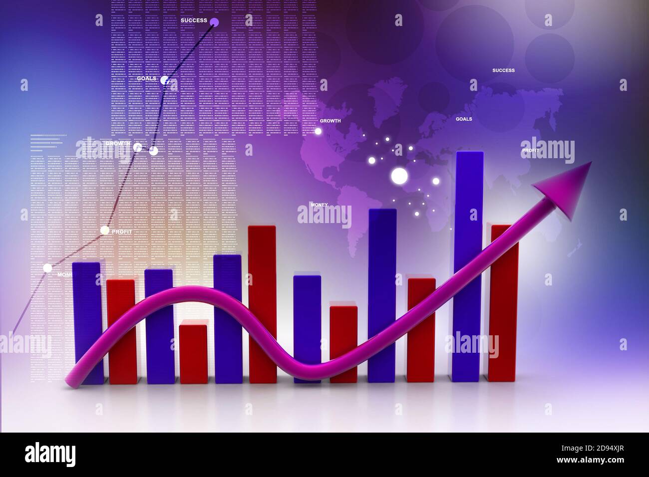 Digital illustration of business graph with arrow showing growth and ...