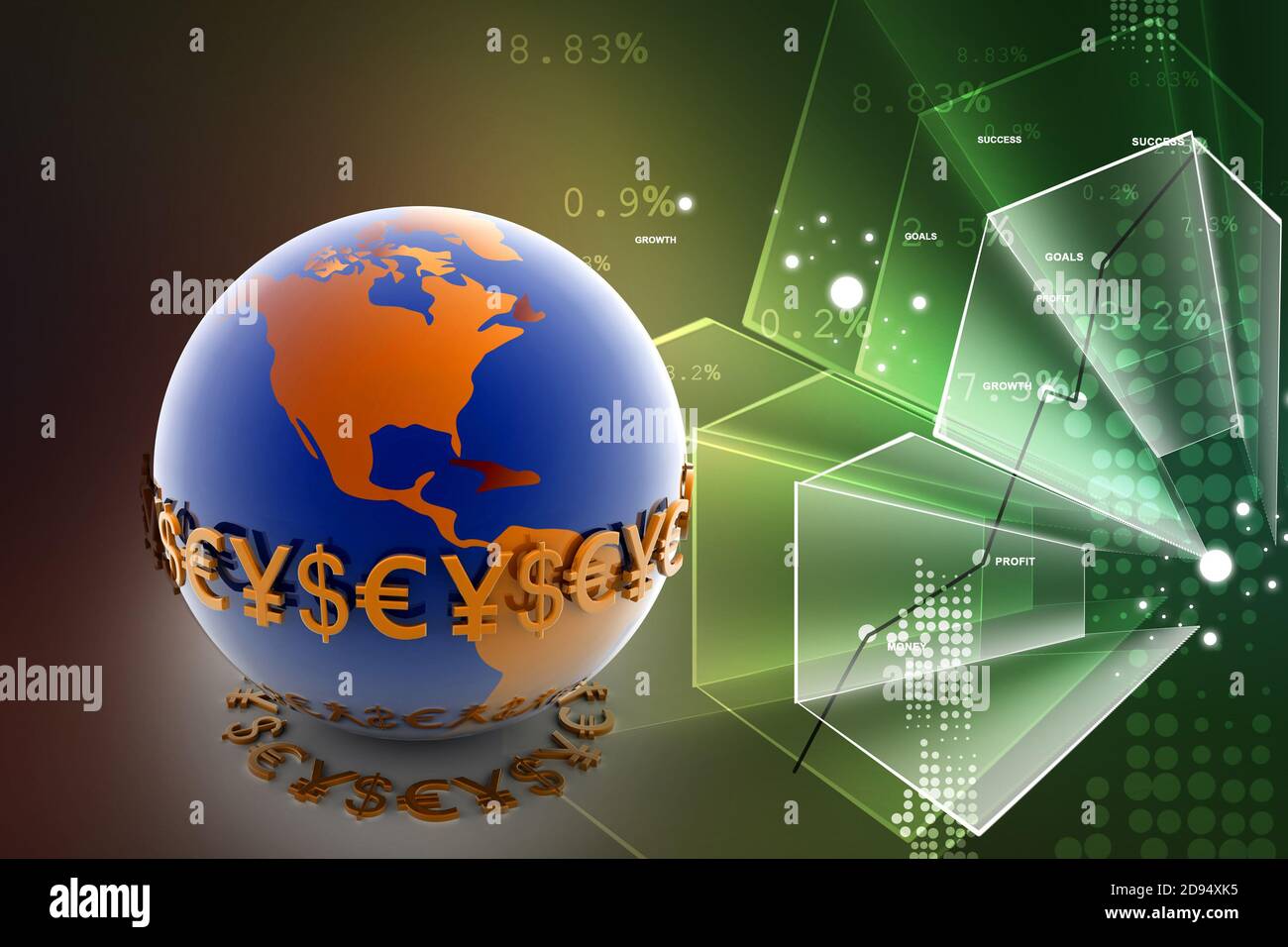 3d illustration of World and currency in color background Stock Photo ...