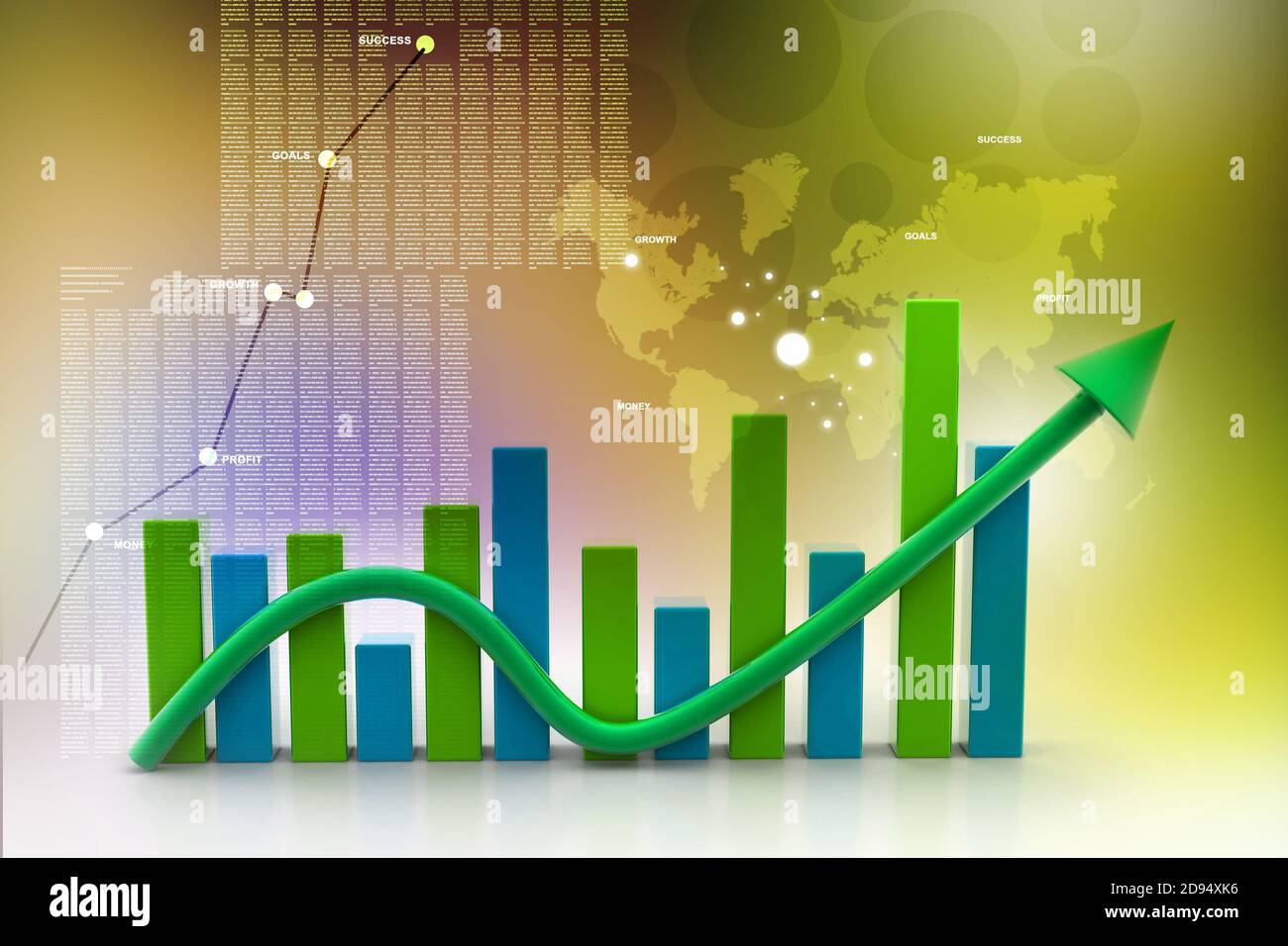 Digital illustration of business graph with arrow showing growth and ...