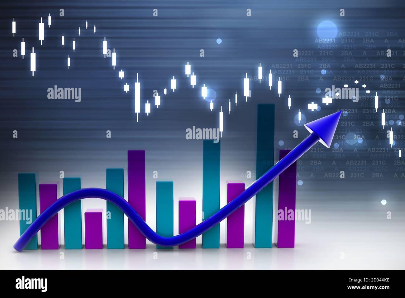 Digital illustration of business graph with arrow showing growth and ...