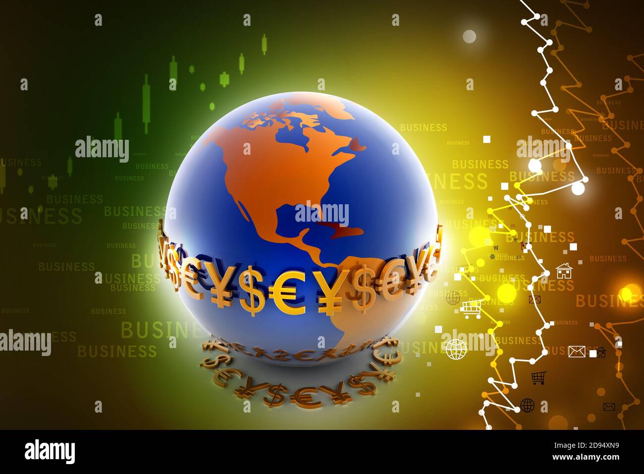 3d illustration of World and currency in color background Stock Photo ...