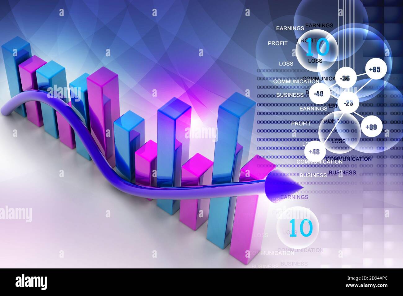 Digital illustration of business graph with arrow showing growth and ...