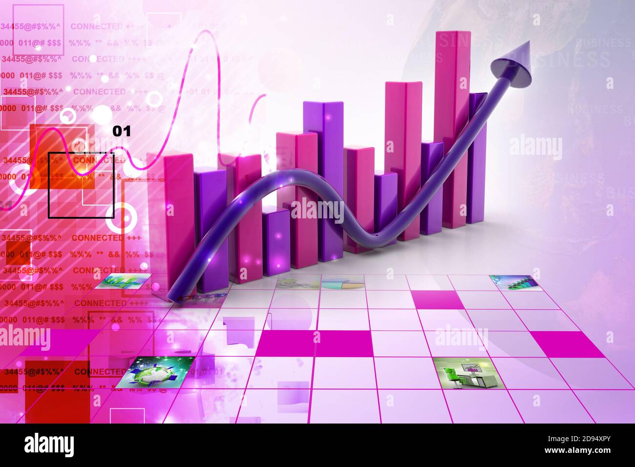 Digital illustration of business graph with arrow showing growth and ...