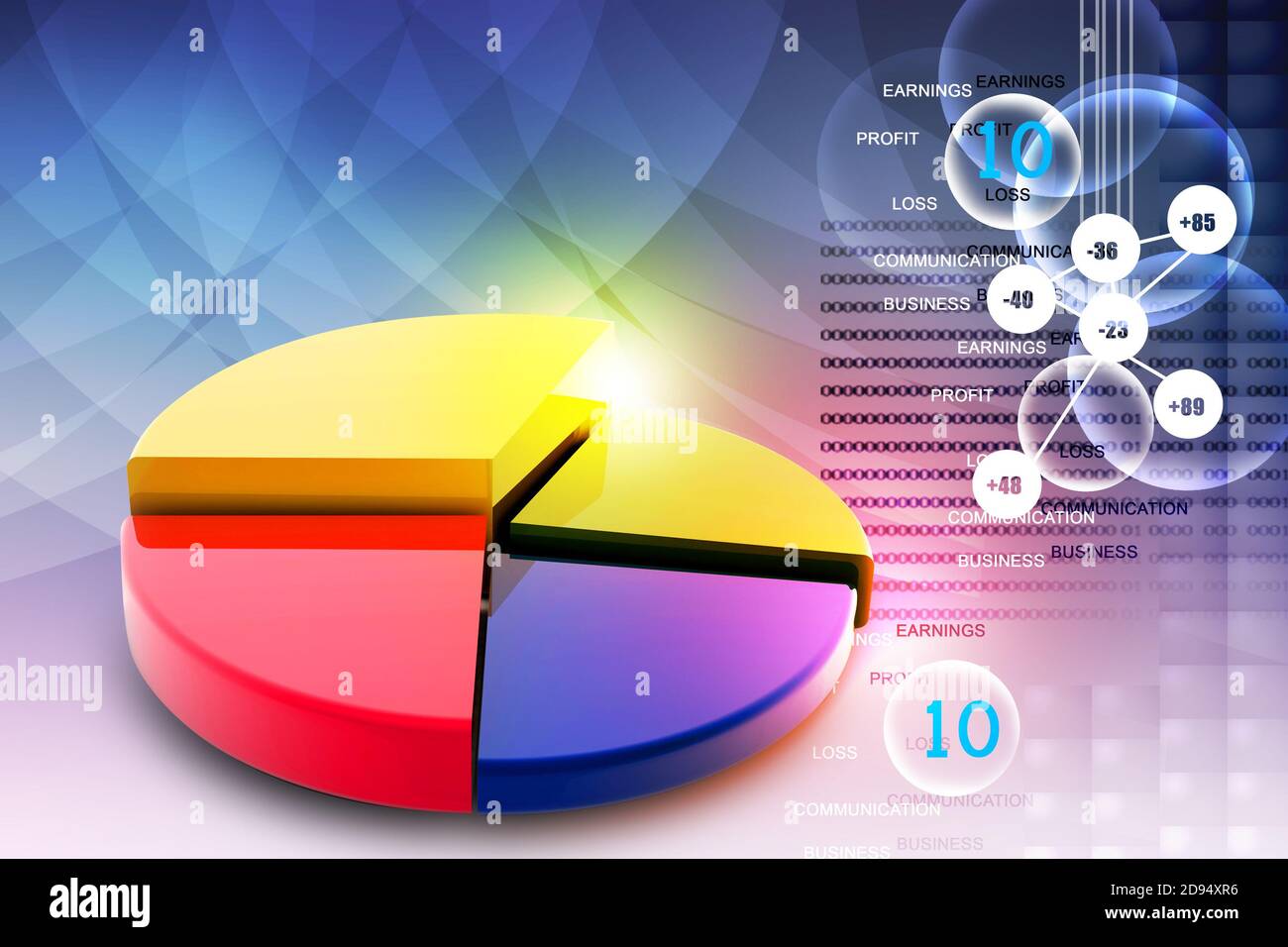 3d multi use pie chart graph in color background Stock Photo - Alamy