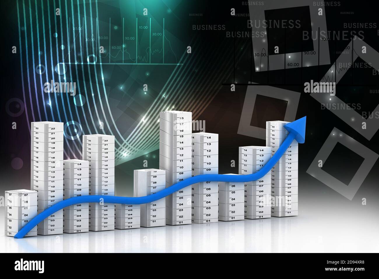 Digital illustration of business graph with arrow showing growth and ...
