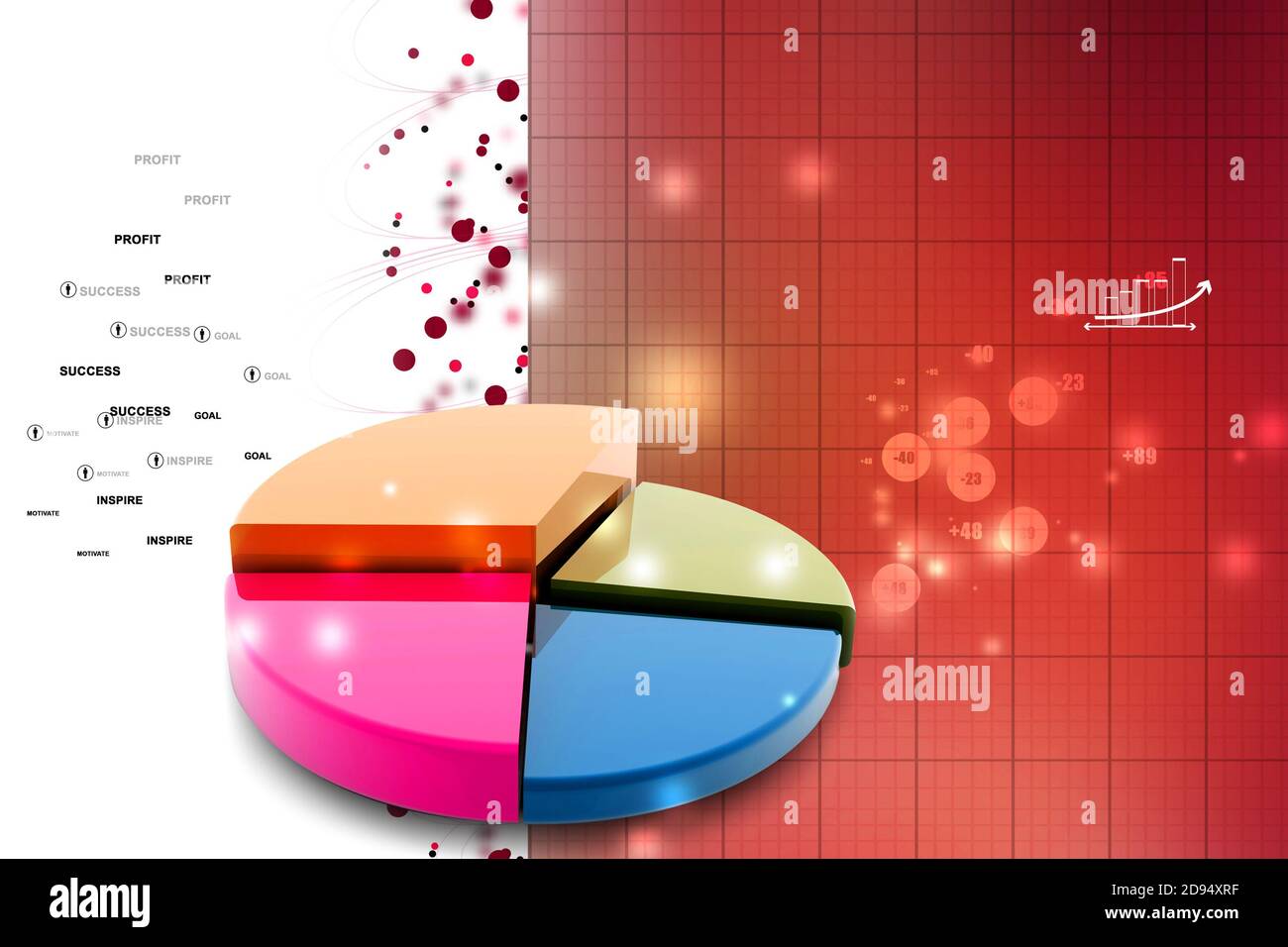 3d multi use pie chart graph in color background Stock Photo - Alamy