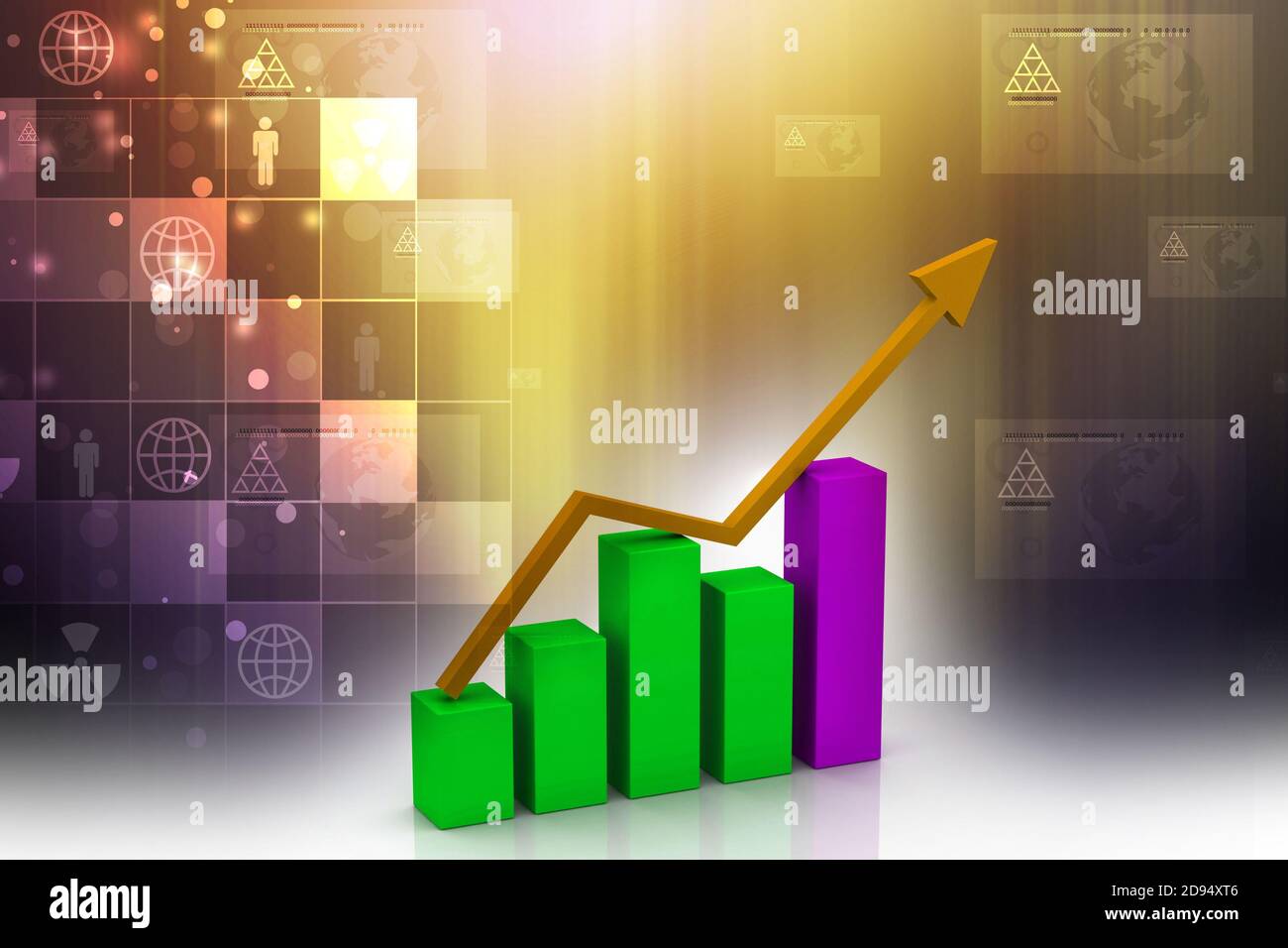 Digital illustration of business graph with arrow showing growth and ...