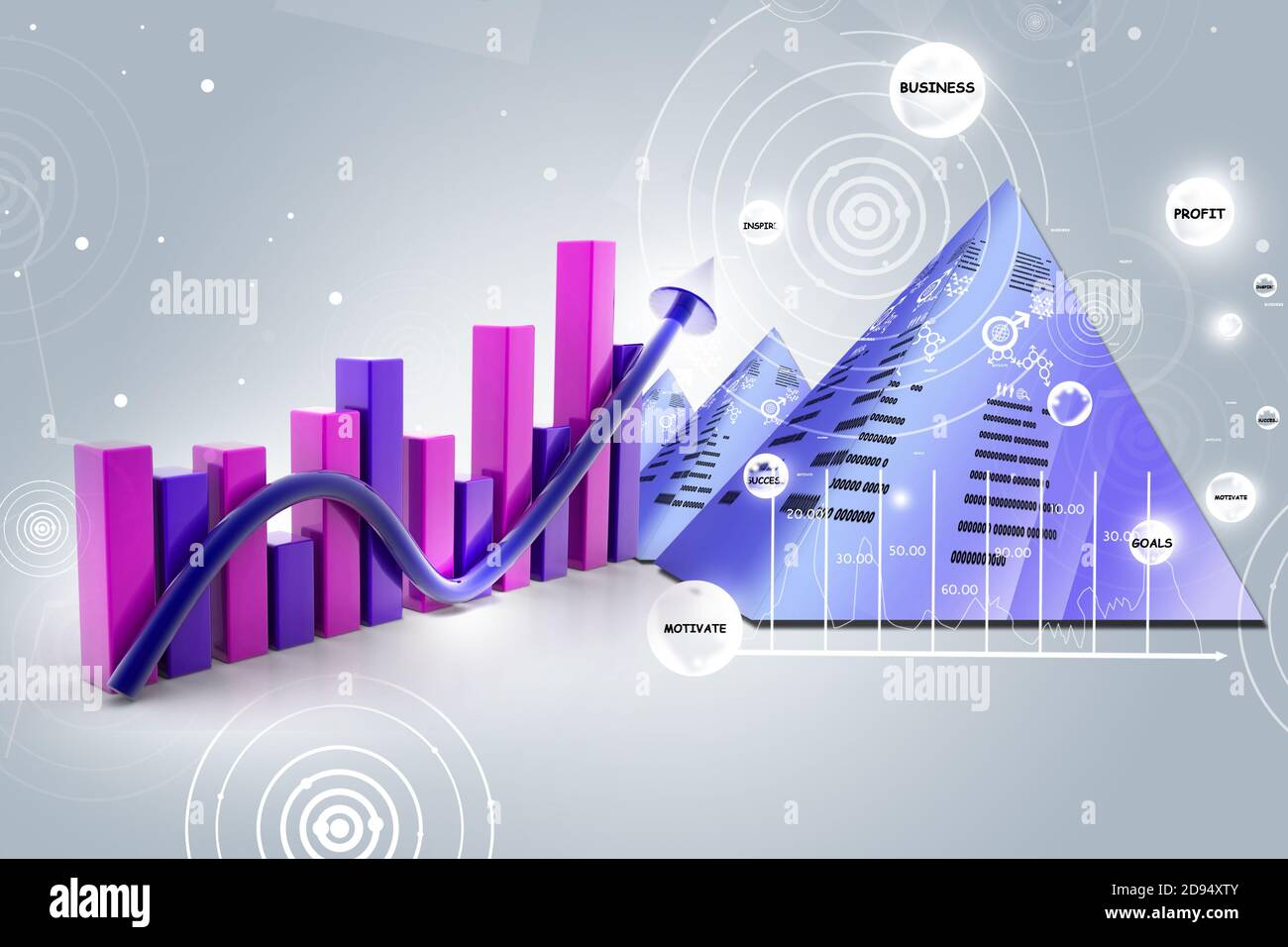 Digital illustration of business graph with arrow showing growth and ...