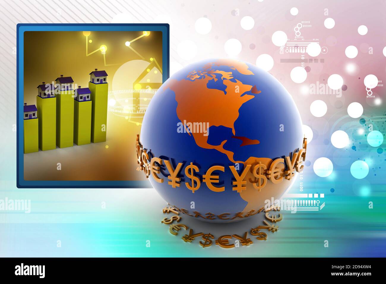 3d illustration of World and currency in color background Stock Photo ...