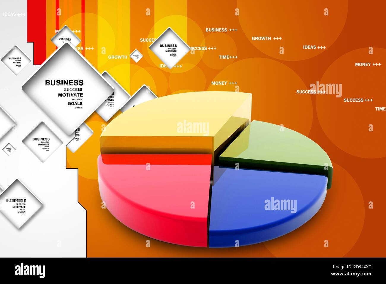 3d multi use pie chart graph in color background Stock Photo - Alamy