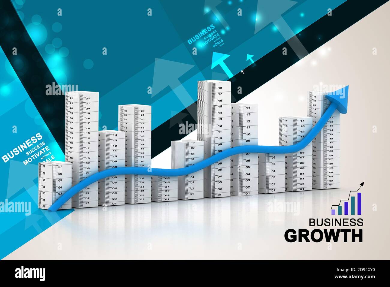 Digital illustration of business graph with arrow showing growth and ...