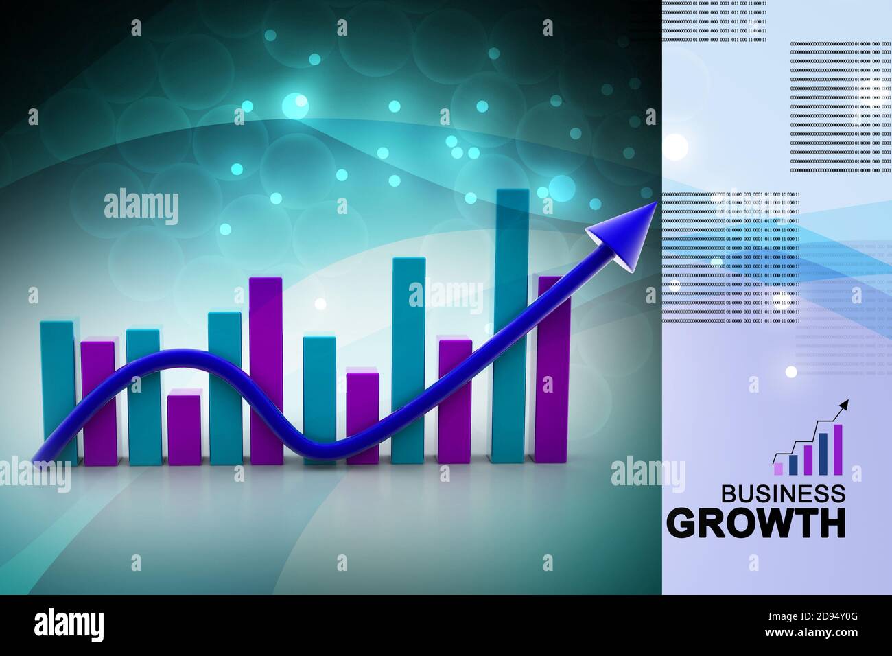 Digital illustration of business graph with arrow showing growth and ...