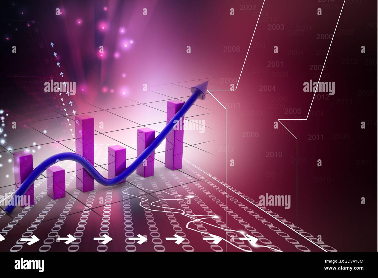 Digital illustration of business graph with arrow showing growth and ...