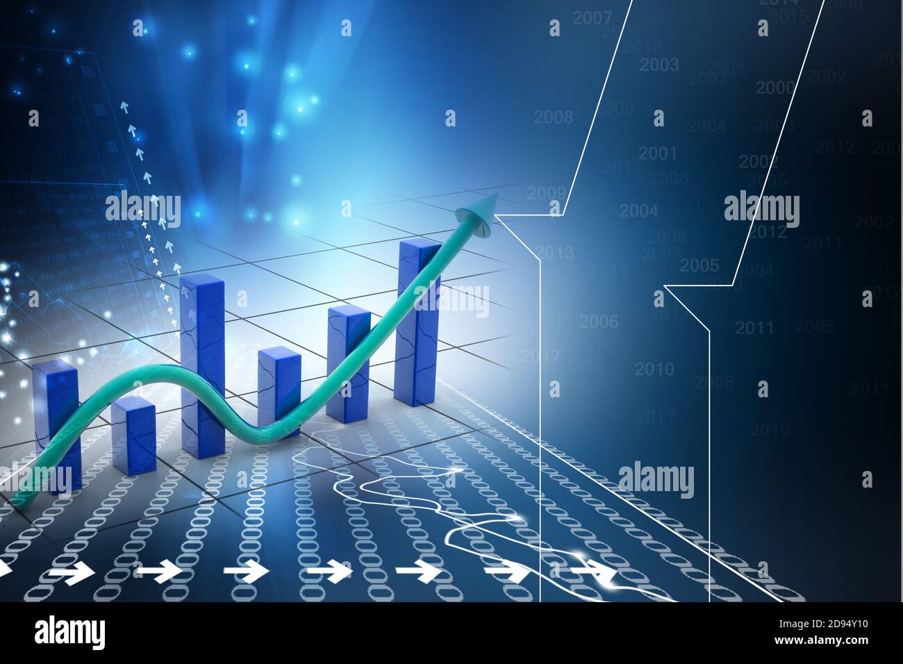 Digital illustration of business graph with arrow showing growth and ...