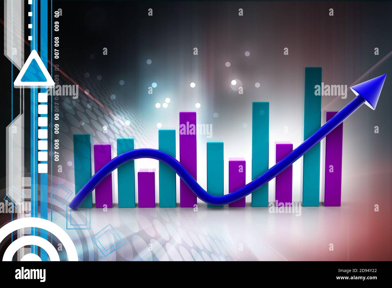 Digital illustration of business graph with arrow showing growth and ...