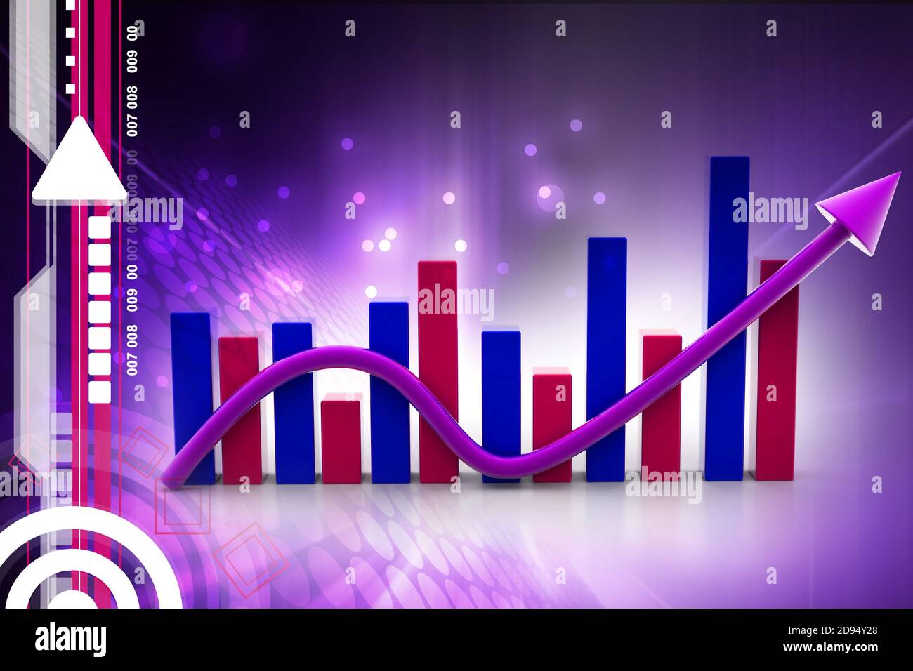 Digital illustration of business graph with arrow showing growth and ...
