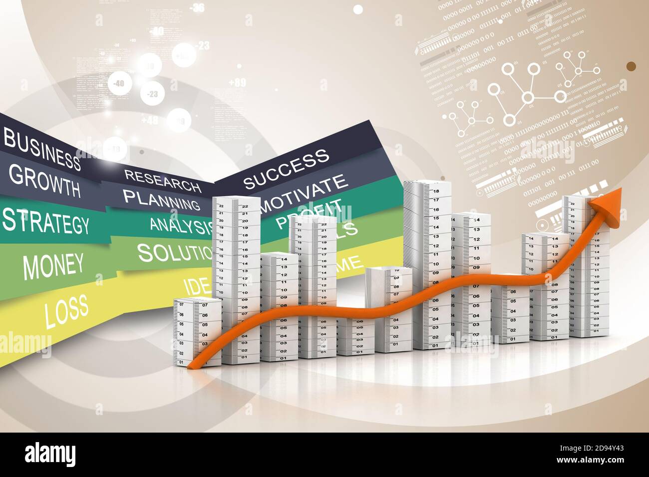 Digital illustration of business graph with arrow showing growth and ...
