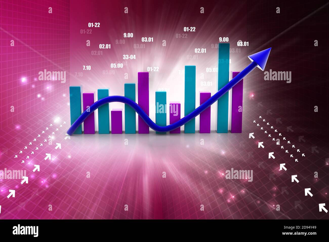 Digital illustration of business graph with arrow showing growth and ...