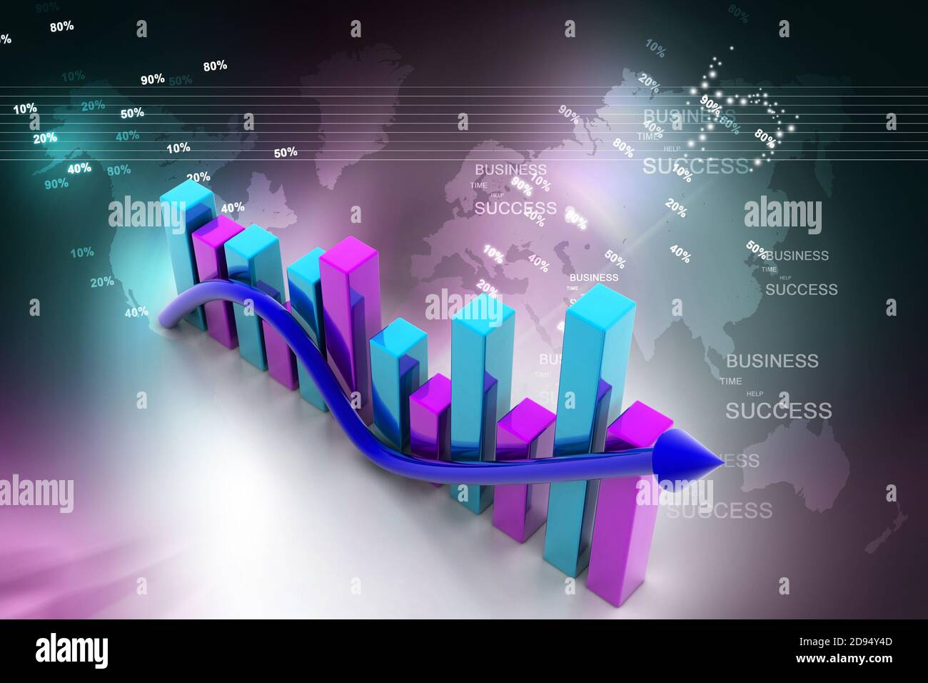 Digital illustration of business graph with arrow showing growth and ...
