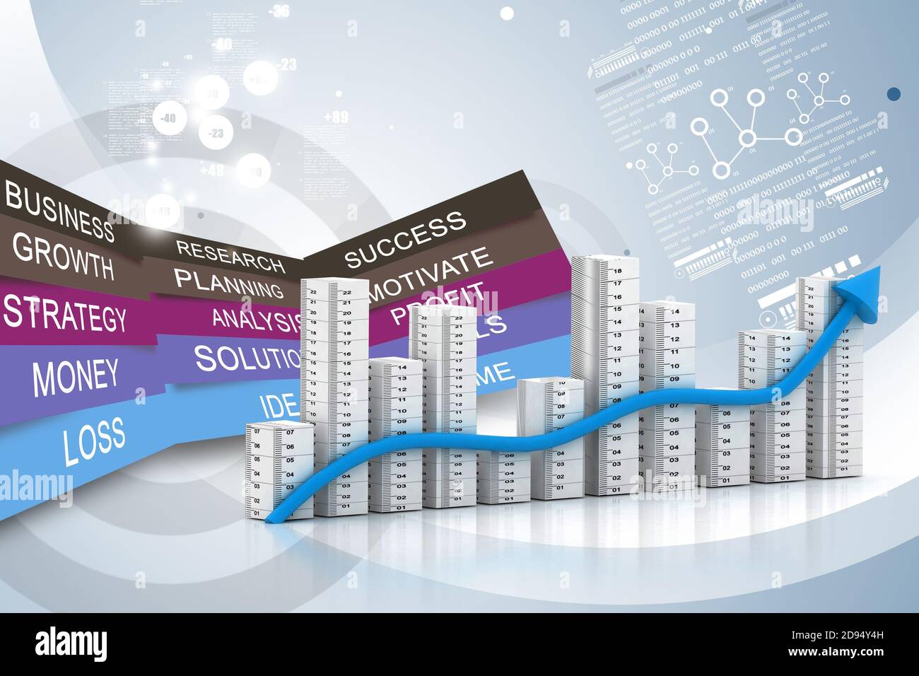 Digital illustration of business graph with arrow showing growth and ...