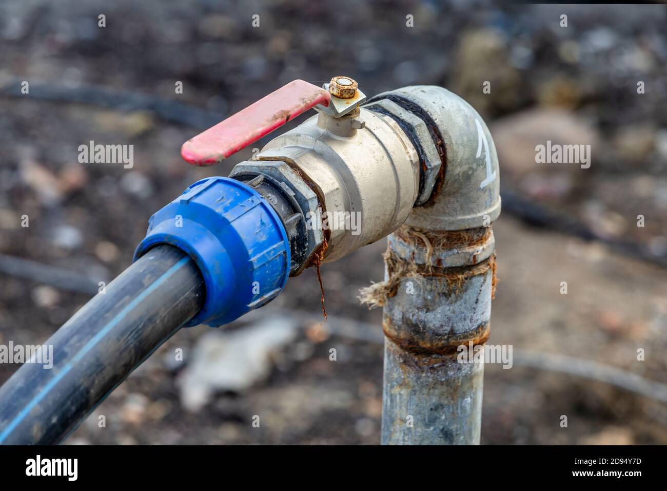 Ball valve installed on the pipes from pump to tank at construction ...