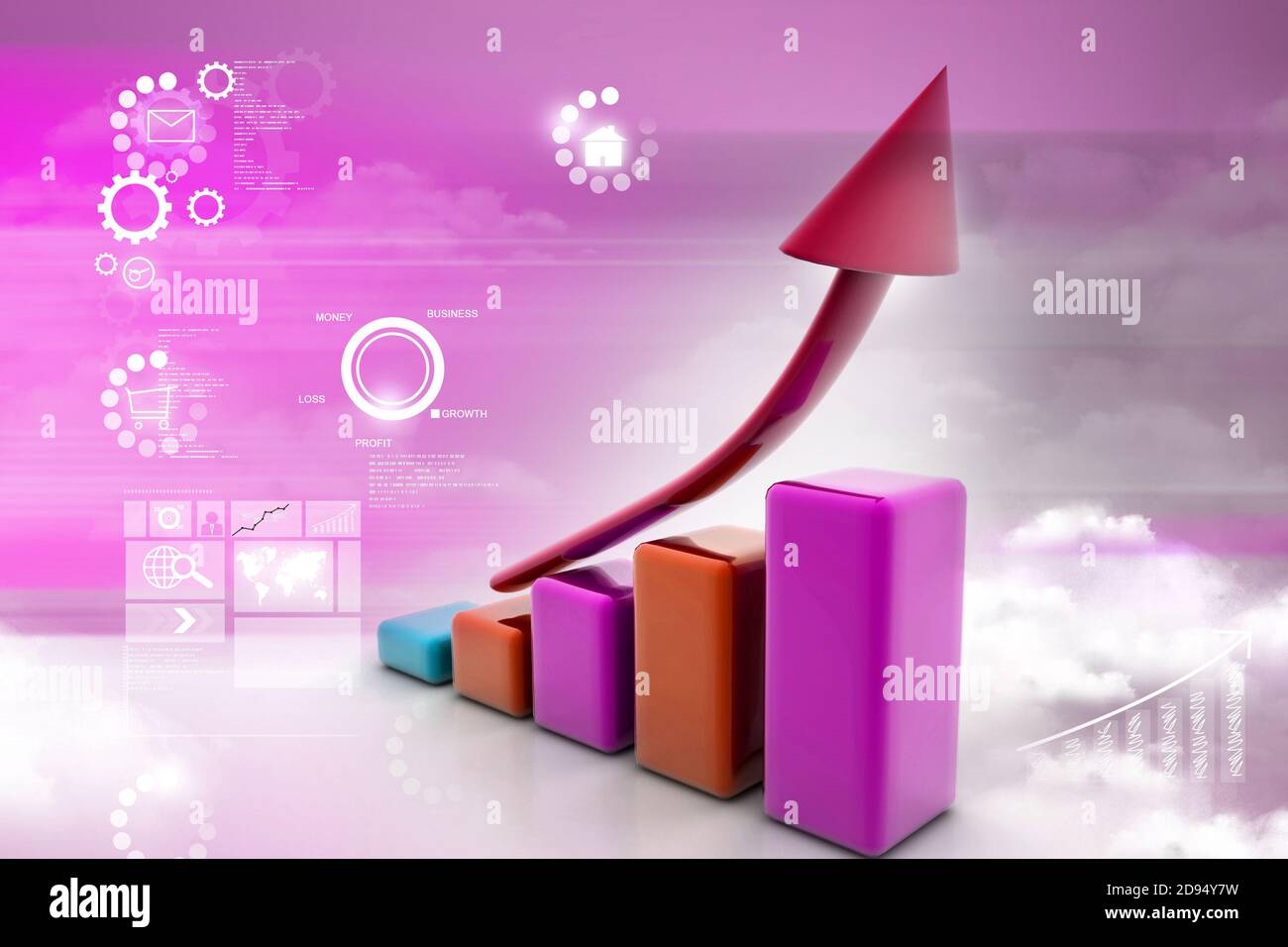 Digital illustration of business graph with arrow showing growth and ...