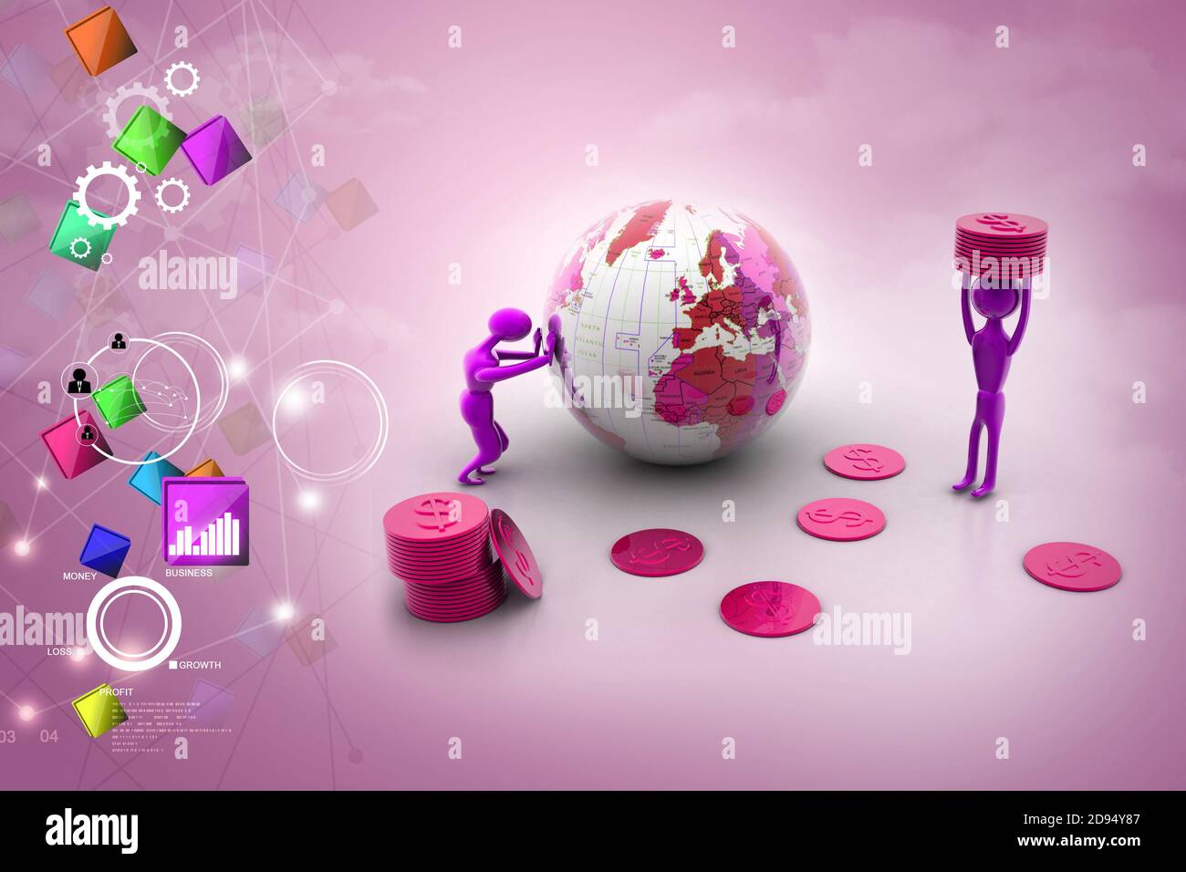 3d multi use Render Business Graph with earth Stock Photo - Alamy