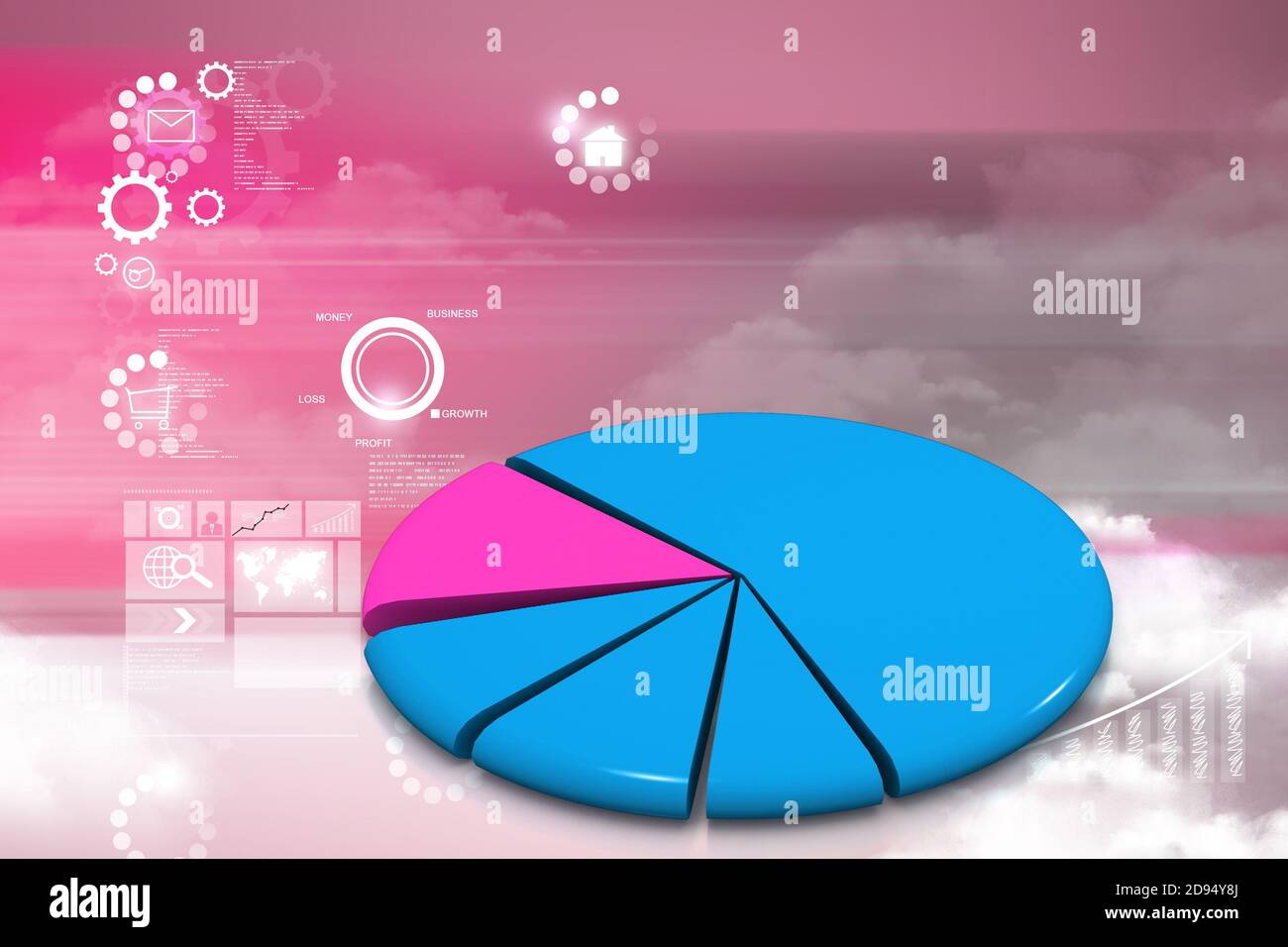 3d multi use pie chart graph in color background Stock Photo - Alamy
