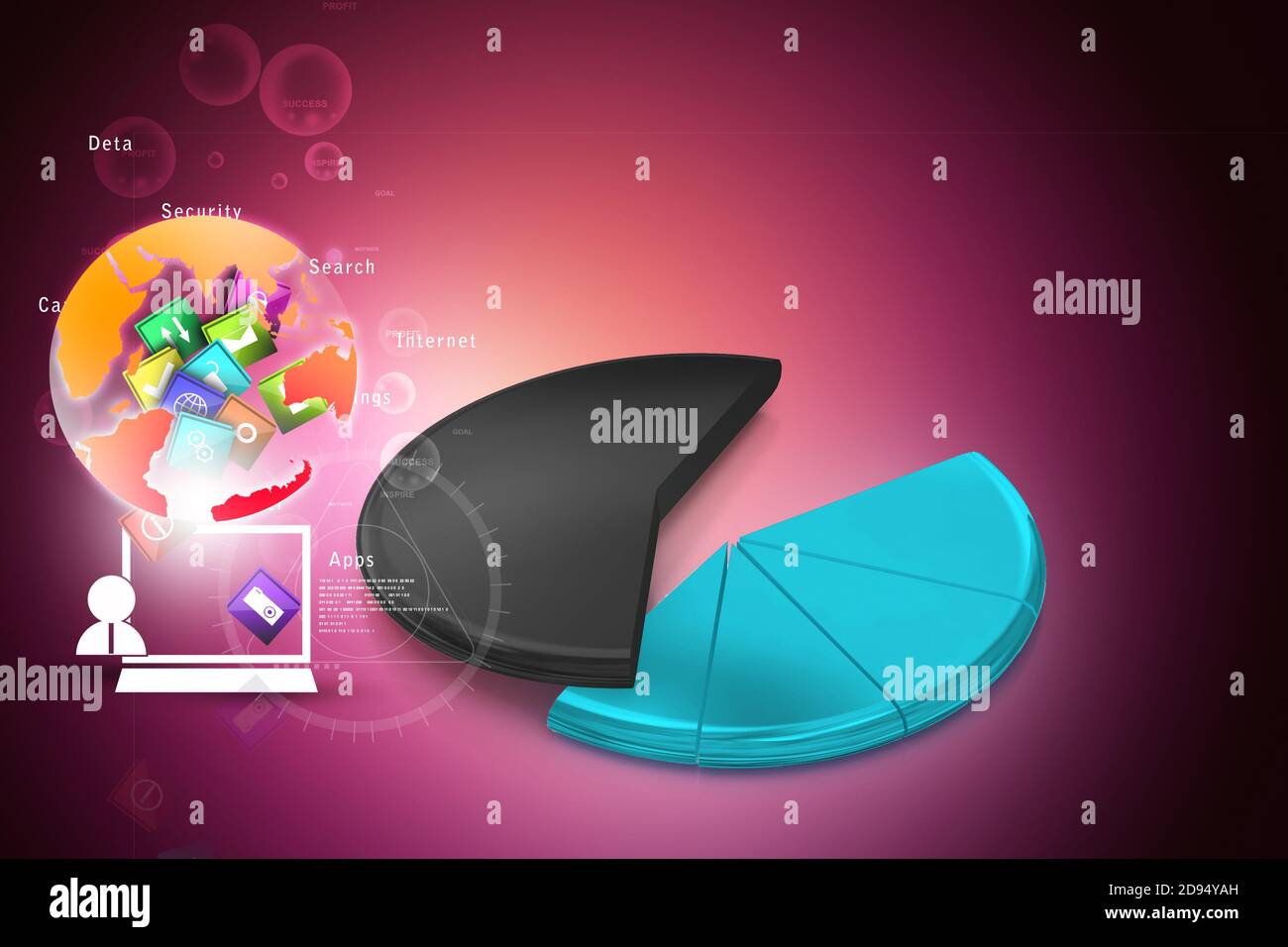 3d multi use pie chart graph in color background Stock Photo - Alamy