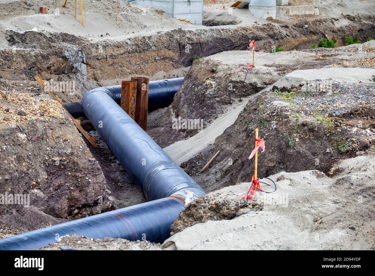District energy piping system, underground insulation for buried pipes. Pre-insulated ...