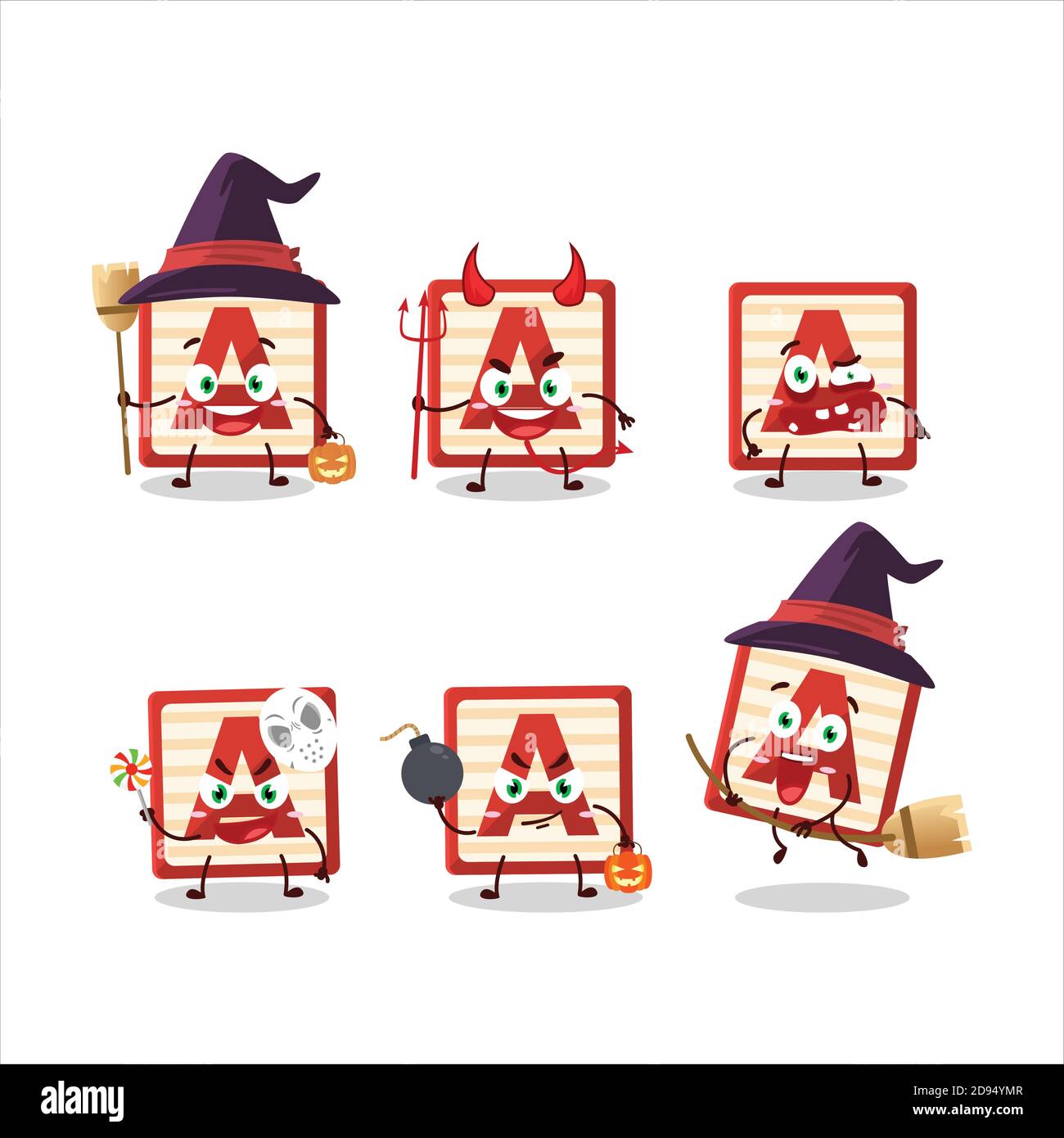Halloween expression emoticons with cartoon character of toy block A ...