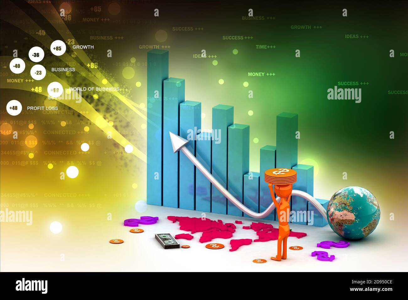 3d business graph with earth and dollars Stock Photo - Alamy