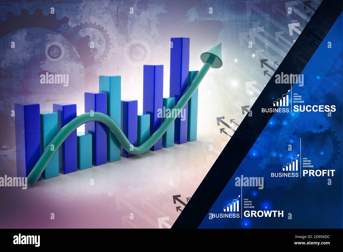 Digital illustration of business graph with arrow showing growth and ...