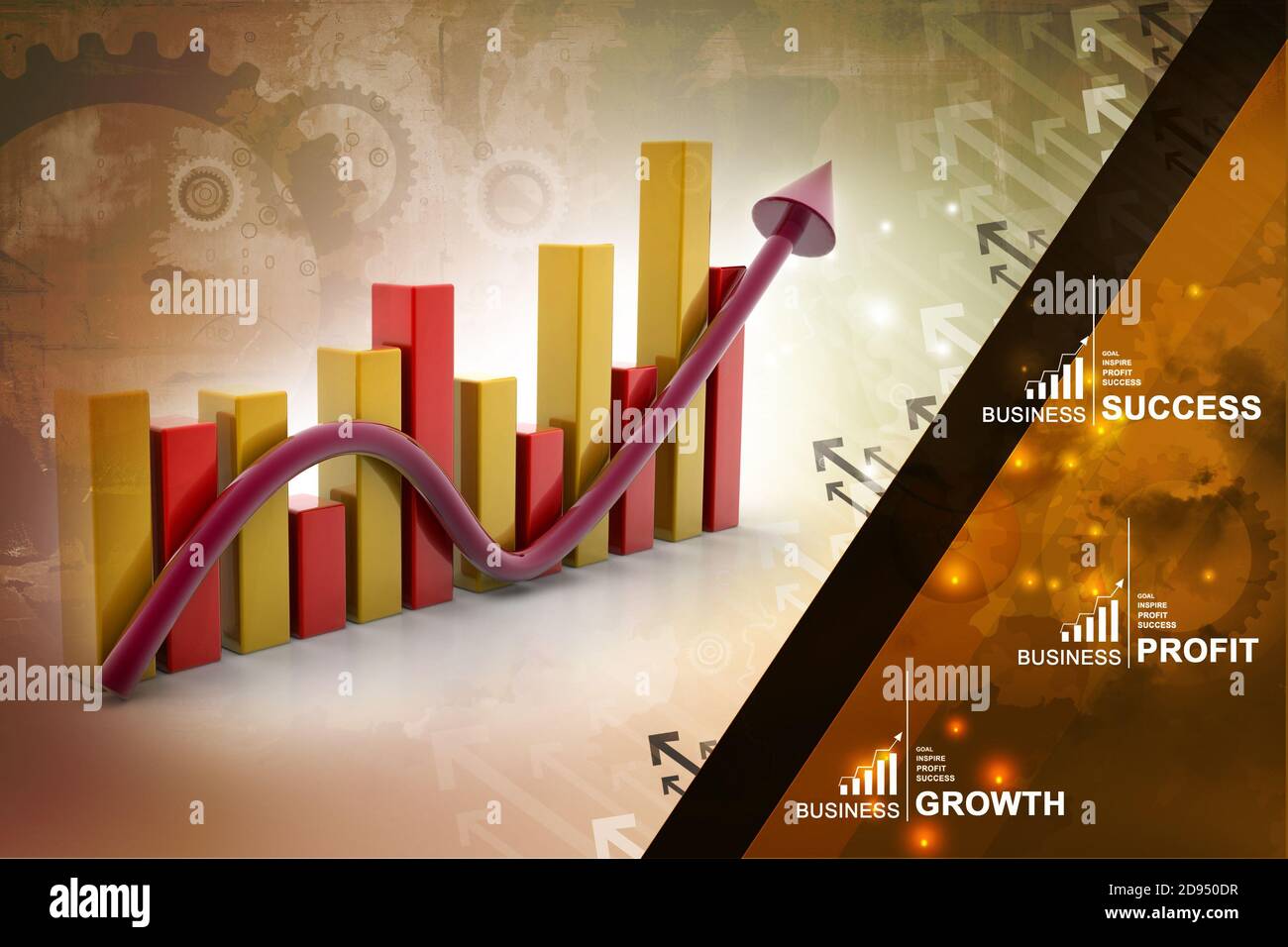 Digital illustration of business graph with arrow showing growth and ...