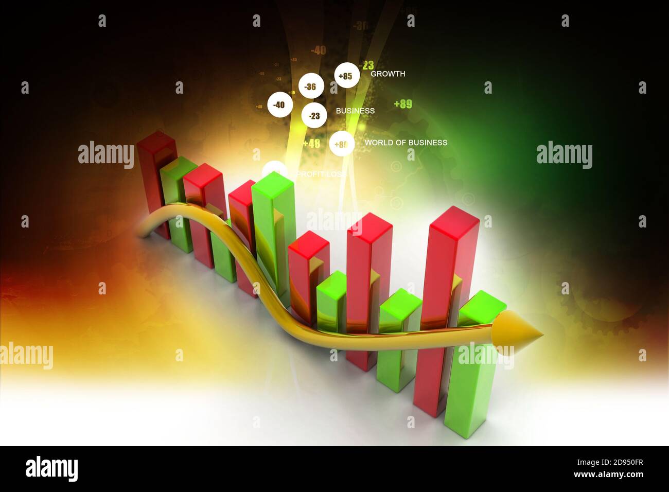 Digital illustration of business graph with arrow showing growth and ...
