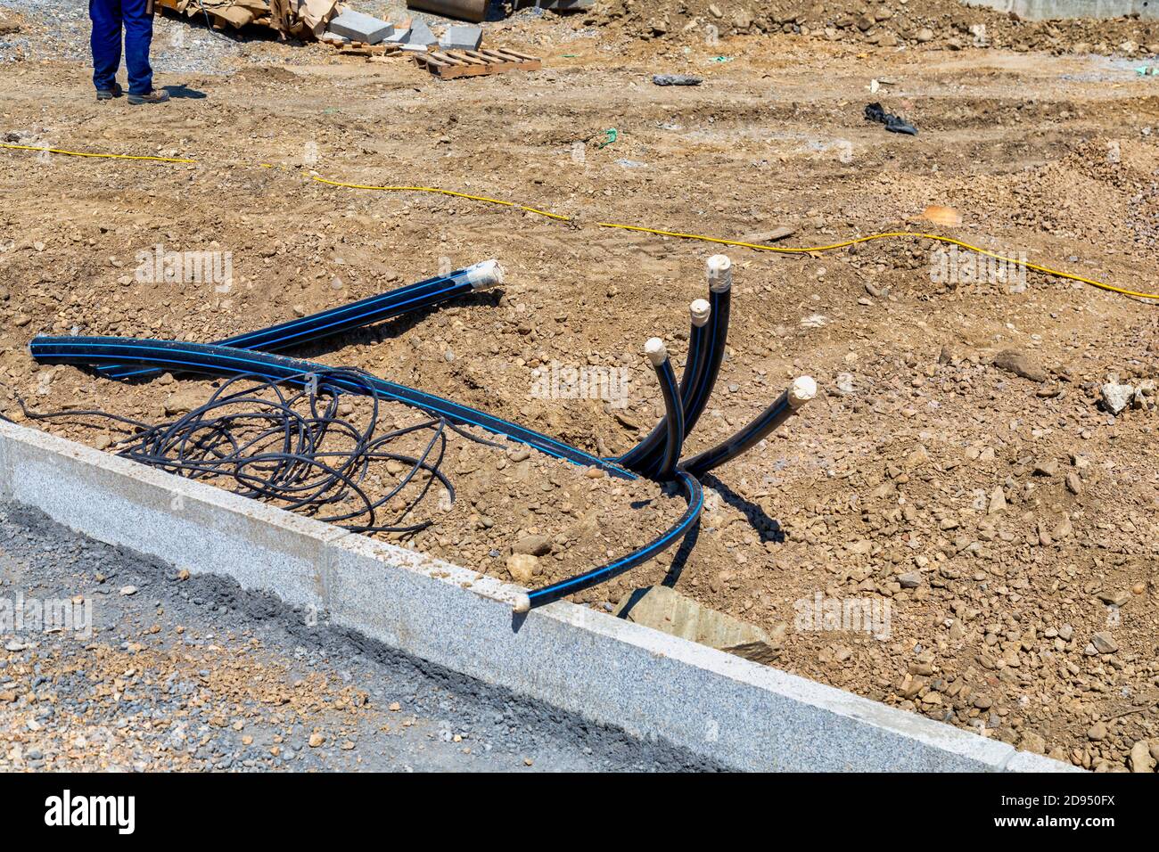 Pipe in a trench, coupling polypropylene. Connection of the ...