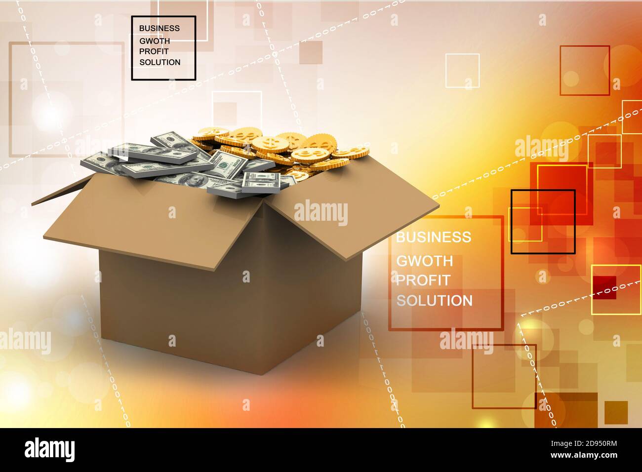 Open Cardboard box with money Stock Photo - Alamy