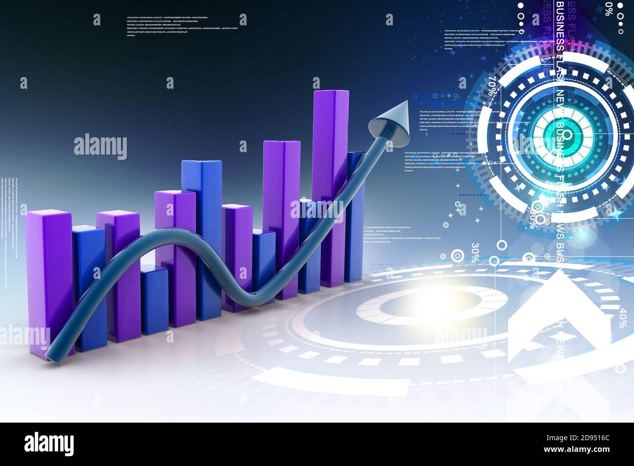 Digital illustration of business graph with arrow showing growth and ...