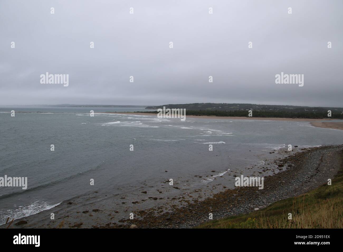 The Atlantic ocean coastline as seen from above on a dark and cloudy ...