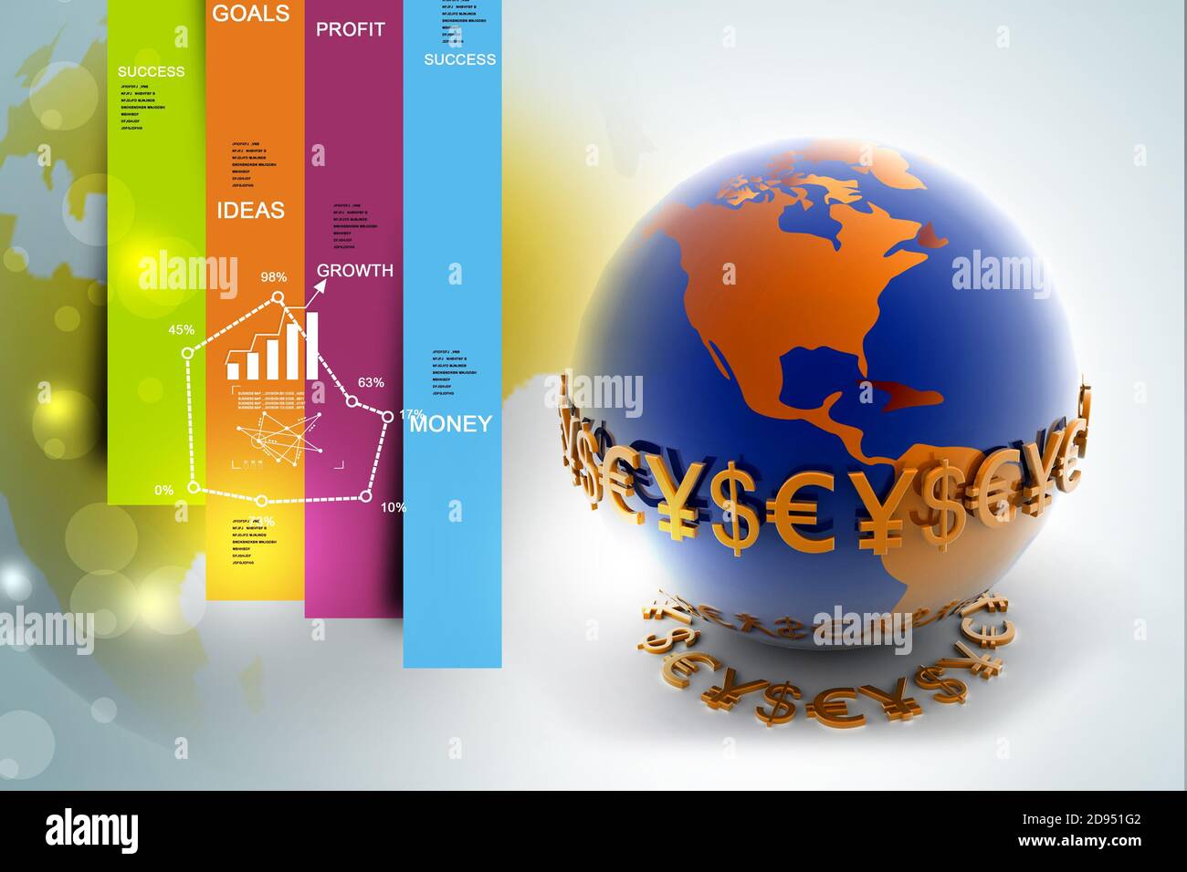 3d illustration of World and currency in white background Stock Photo ...