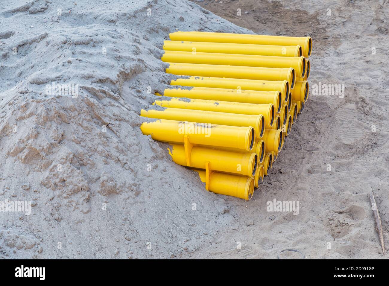 Yellow PVC pipes for optical cable system, providing protection Stock ...