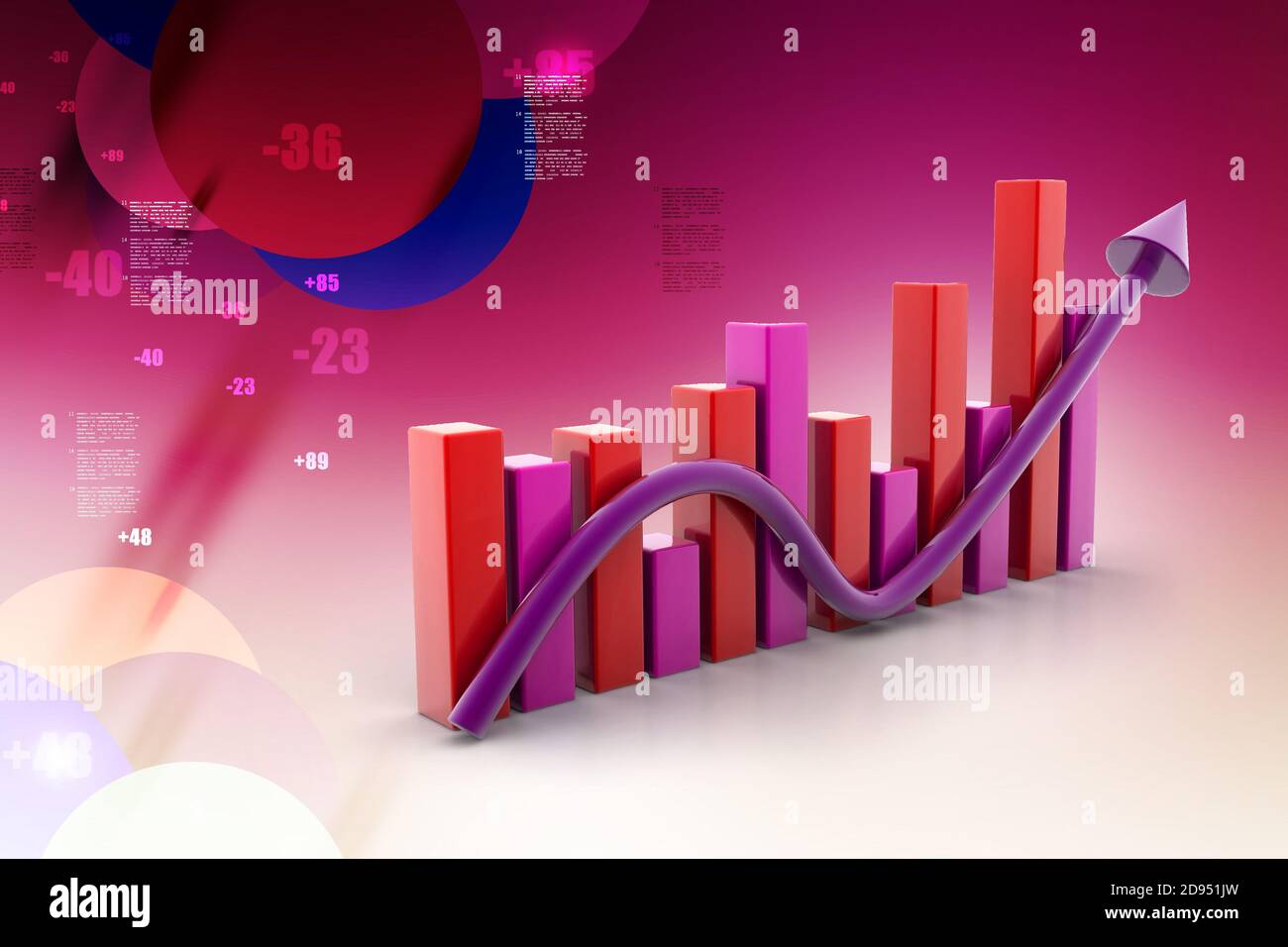 Digital illustration of business graph with arrow showing growth and ...