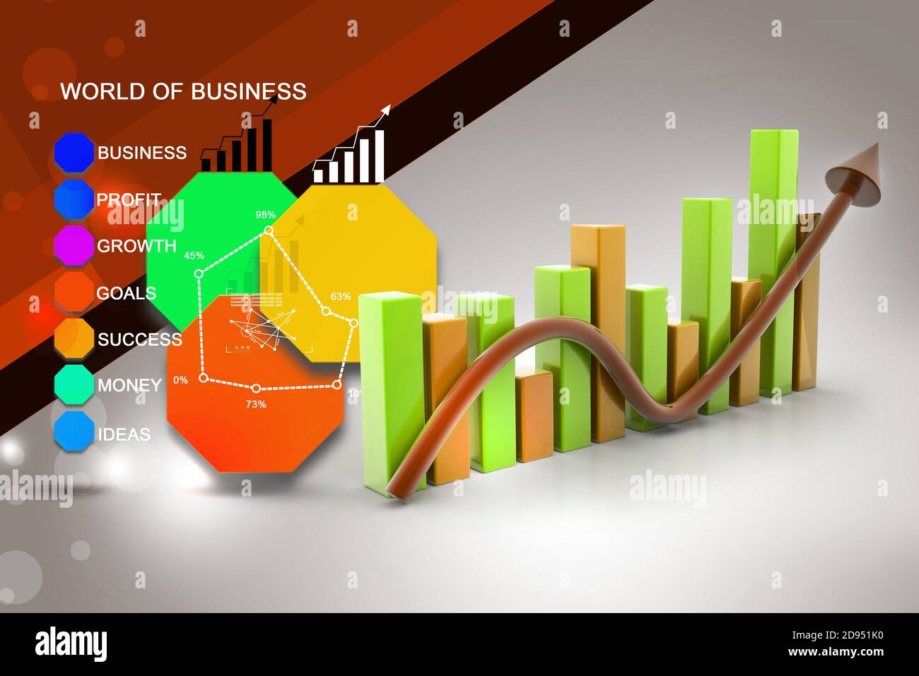 Digital illustration of business graph with arrow showing growth and ...