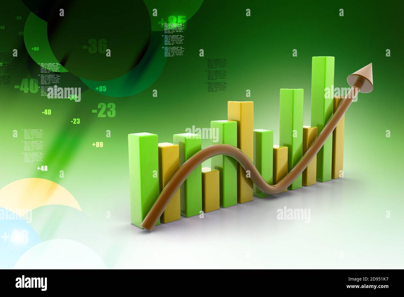 Digital illustration of business graph with arrow showing growth and ...
