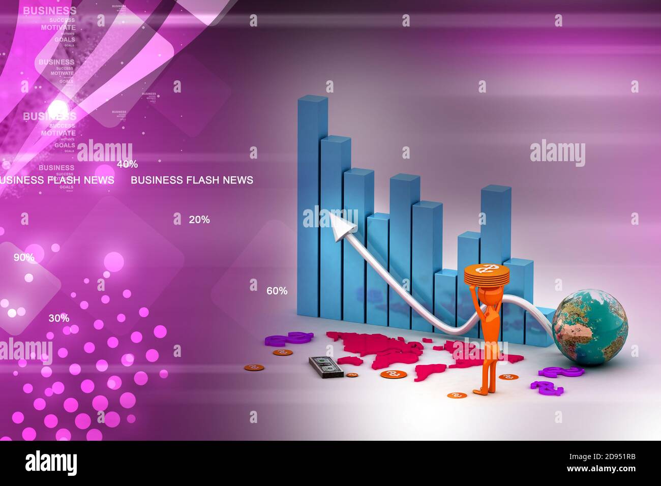 3d business graph with earth and dollars Stock Photo - Alamy
