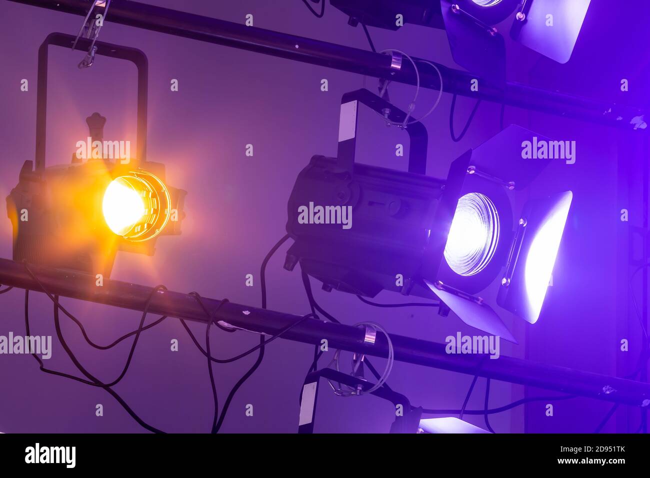 The ceiling of the theatrical scene with multi-colored lighting ...