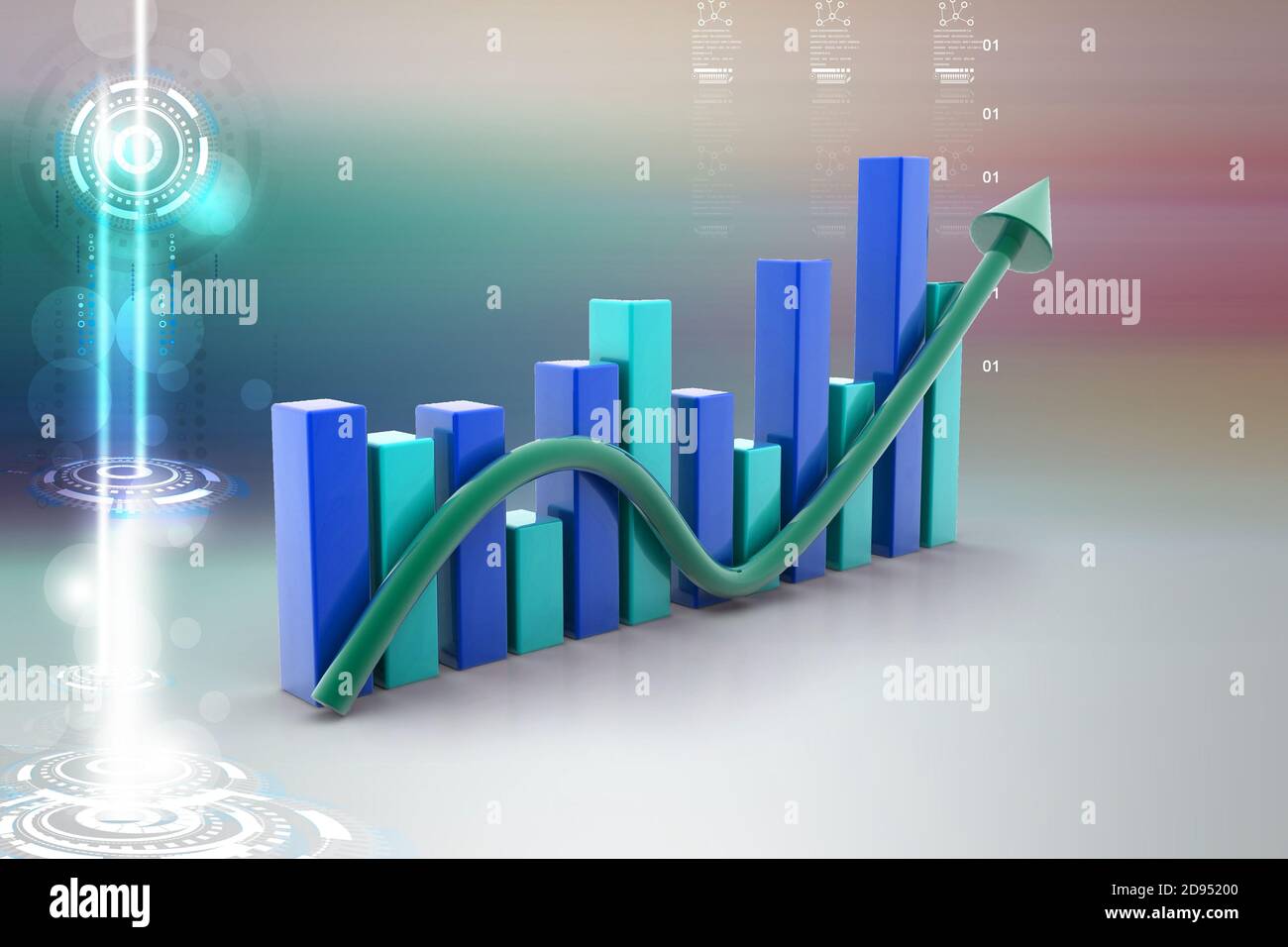 Digital illustration of business graph with arrow showing growth and ...